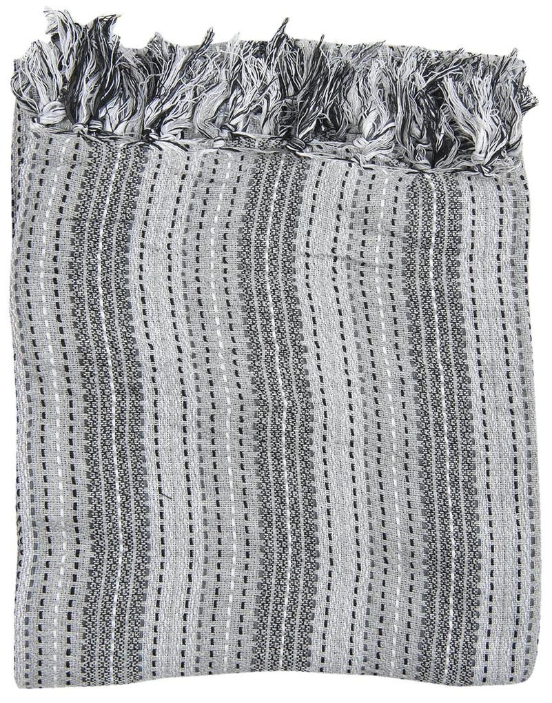 Šedý pruhovaný pléd z bavlny s třásněmi Verifié - 125*150 cm
