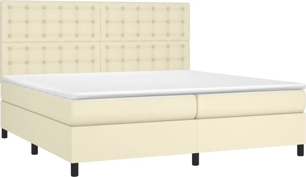 Box spring postel s matrací a LED krémová 200x200 cm umělá kůže 3135965