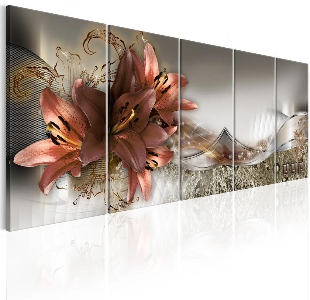 Abstraktní obraz lilie zlatá + háčky a hřebíčky ZDARMA Velikost (šířka x výška): 150x60 cm