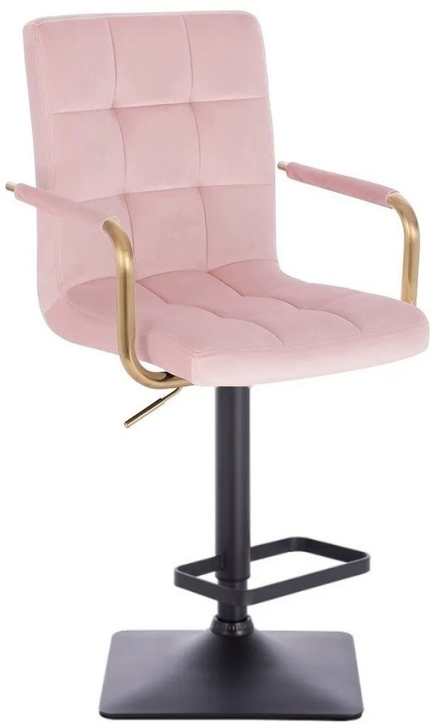 LuxuryForm DESIGN Barová židle VERONA GOLD VELUR na černé hranaté podstavě - růžová