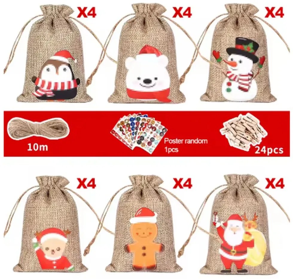 Adventní jutové pytlíčky - 24 ks (různé varianty) Varianta: Set G
