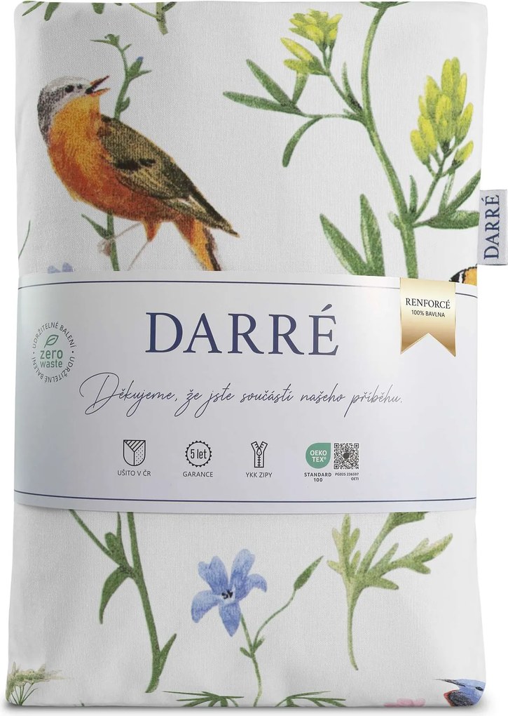 Bavlněné prodloužené povlečení Louka s ptáčky - nové Velikost: 140 x 220 + 70 x 90