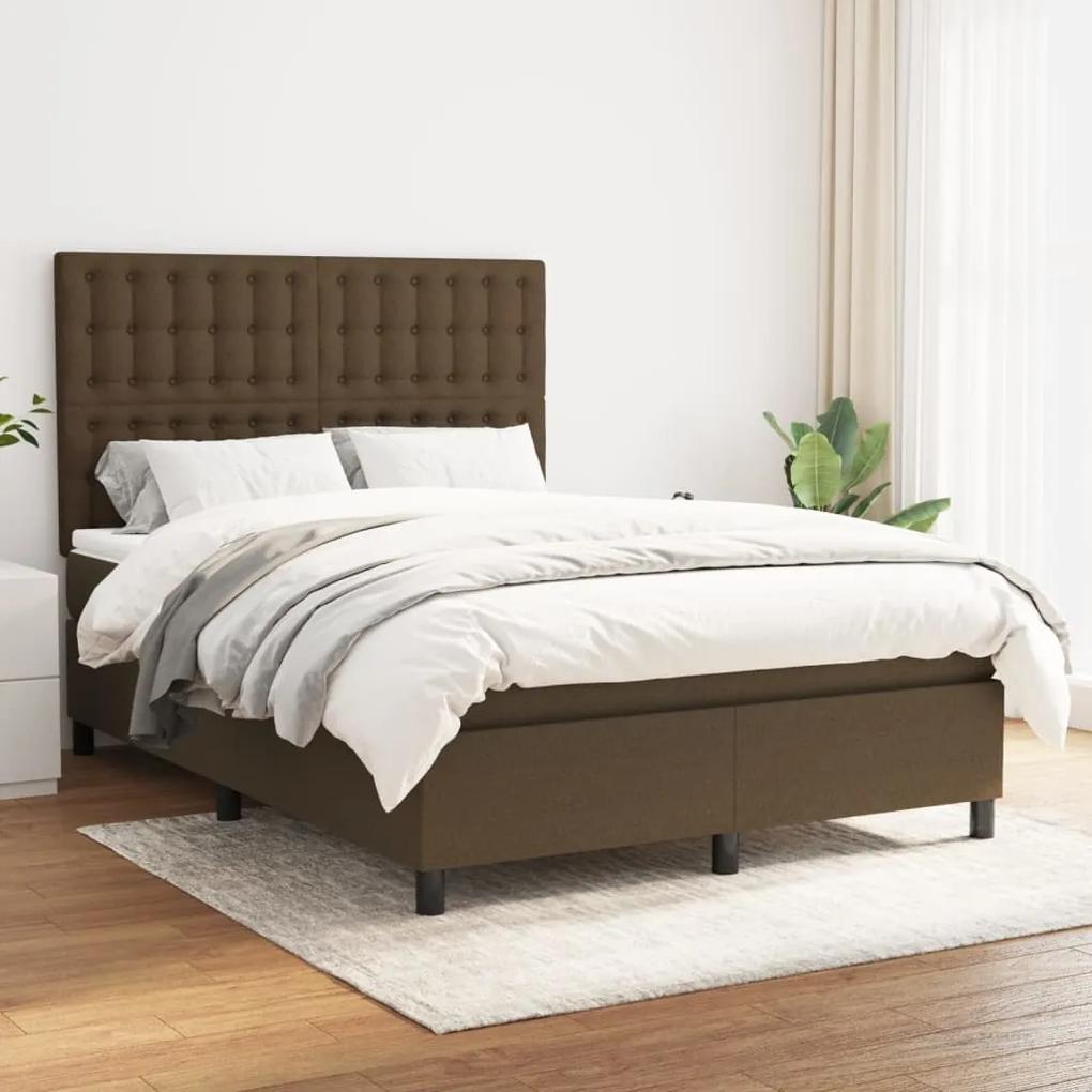 Box spring postel s matrací tmavě hnědá 140x200 cm textil,  3142100