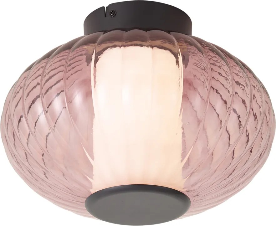 Designové stropní svítidlo černé 28 cm s fialovým sklem vč. LED 3-stupňové stmívatelné - Margherite
