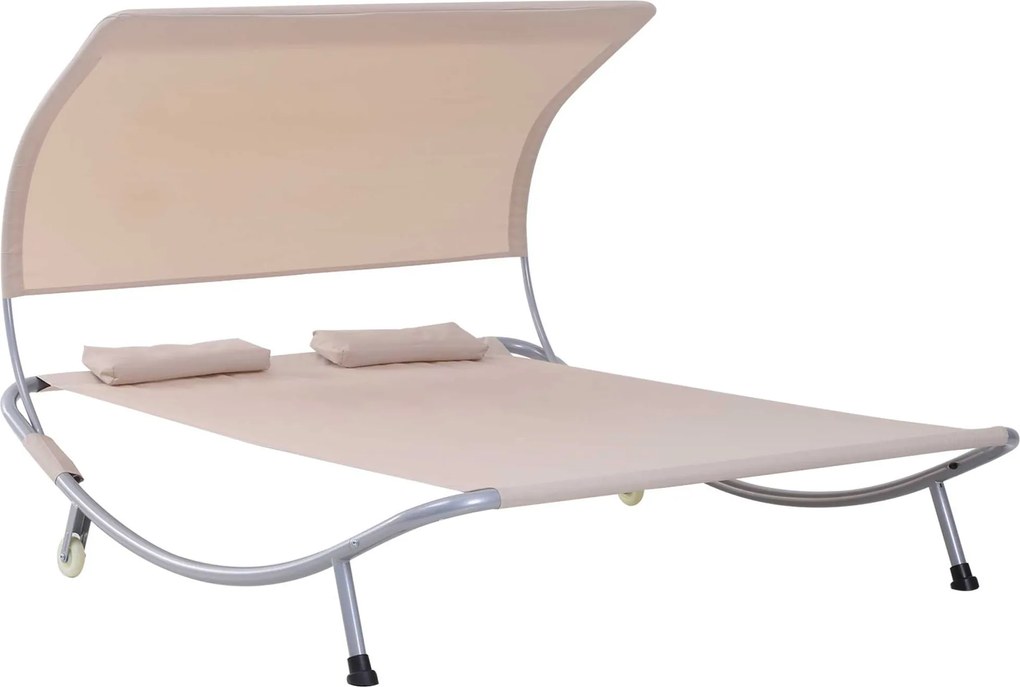 Outsunny Dvoumístné Zahradní Lehátko Moderní Design Nastavitelná Střecha 2 Kola 2 Polštáře Epoxidová Ocel Polyester Písek | Aosom