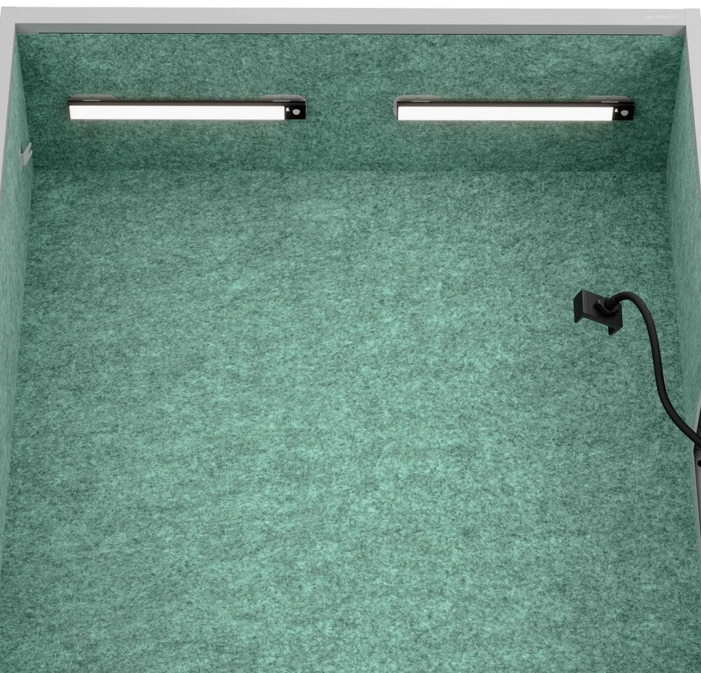 Kancelářská akustická kabina se sedátkem a USB-C portem, korpus šedý / sedák zelený, 1150 mm: SALLY MentalBox