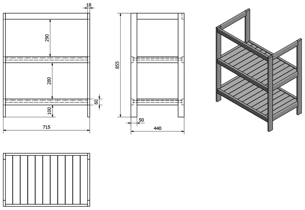 Aqualine, ETIDE policová umyvadlová skříňka 71,5x86x44 cm, matná bílá, ET720