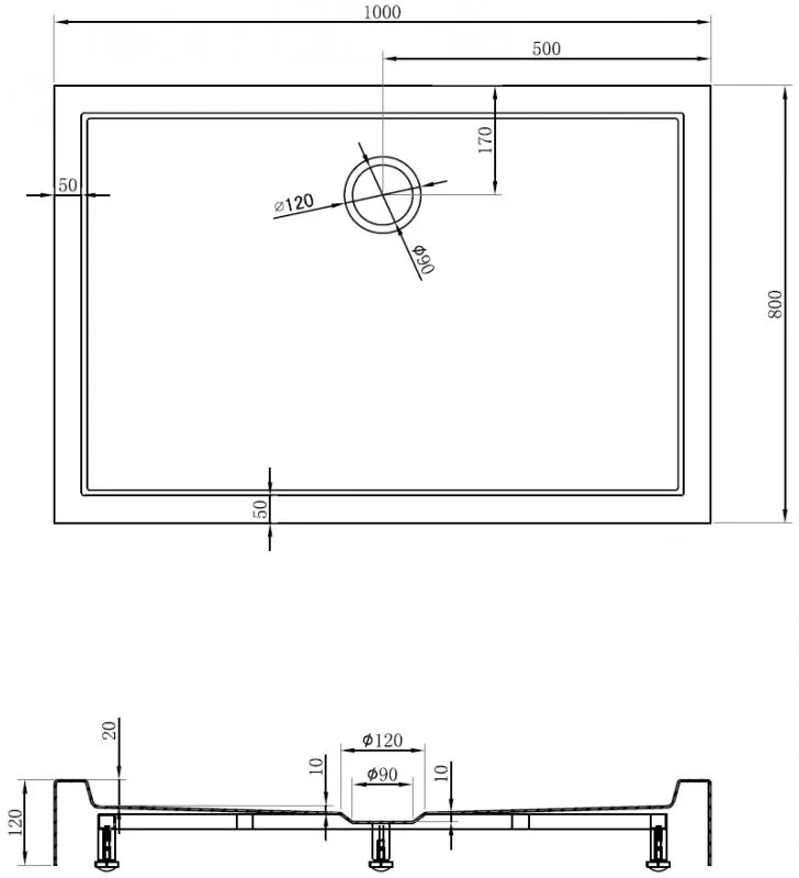 Mexen Flow+, obdélníková sprchová vanička 100 x 80 cm, černá matná, 46R708010H