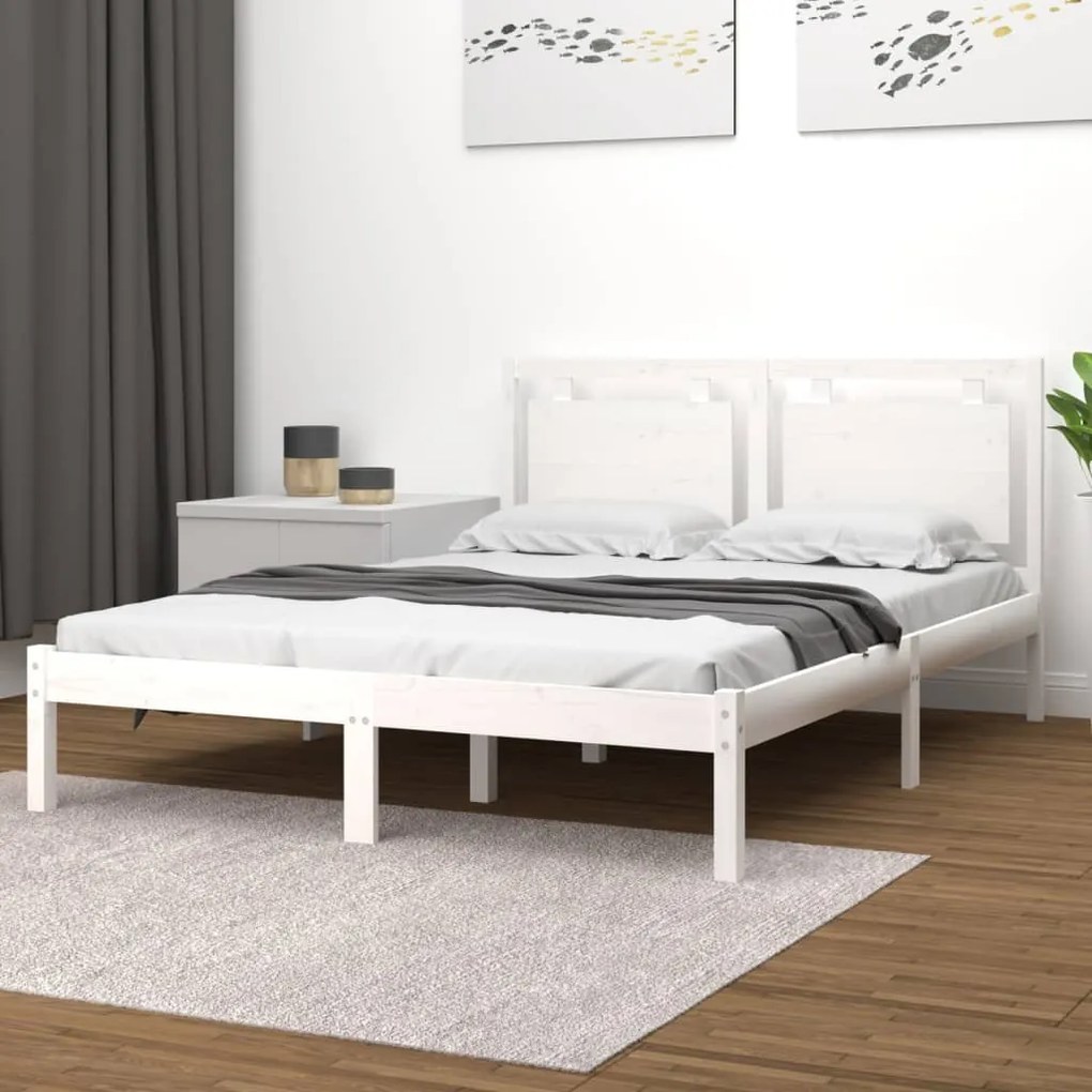 Rám postele bílý masivní dřevo 160 x 200 cm,  3105546