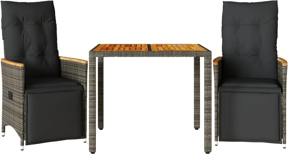 3dílný zahradní bistro set s poduškami šedý polyratan 3276967