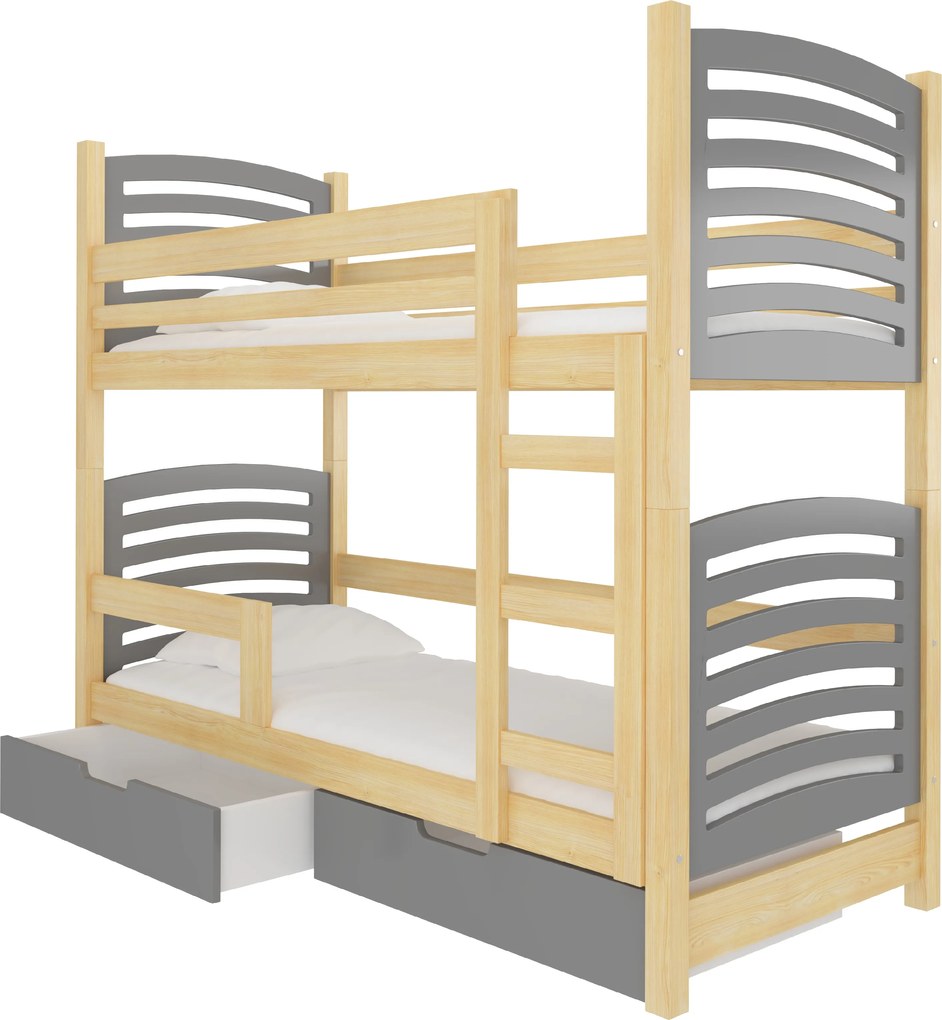 ADRK Furniture Patrová postel pro dvě osoby s matracemi OSUNA CH-Osu-PIN+GRA-D066