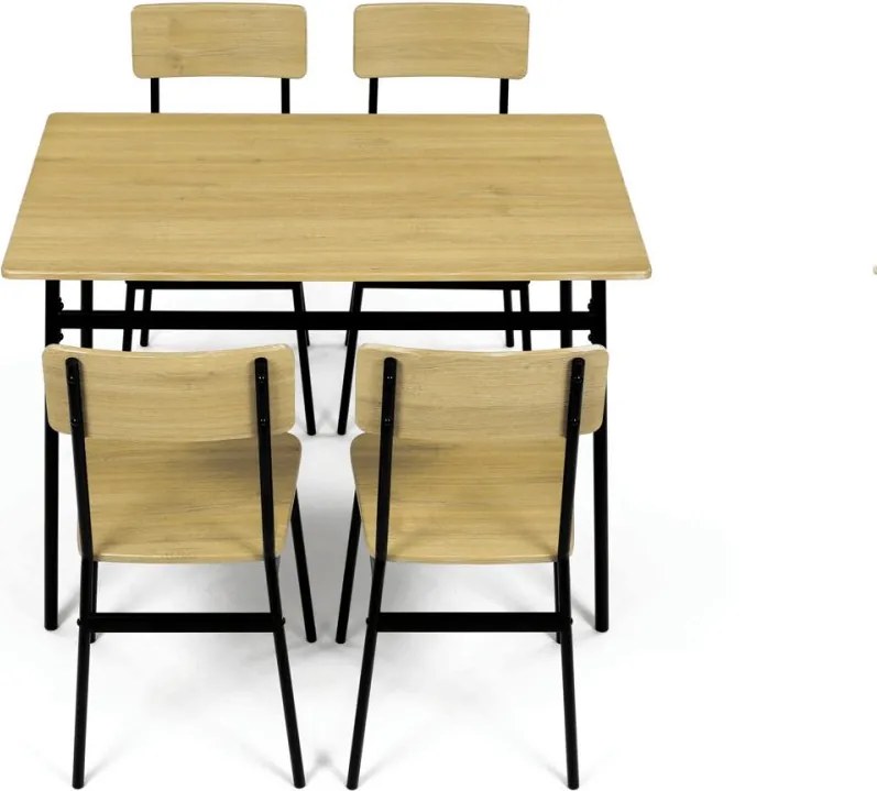 Set jídelní (1+4), MDF dekor divoký dub, černý kov (110 x 70) cm bílá