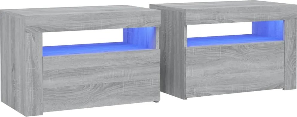 Noční stolky 2 ks s LED osvětlením šedé sonoma 60 x 35 x 40 cm 3144973