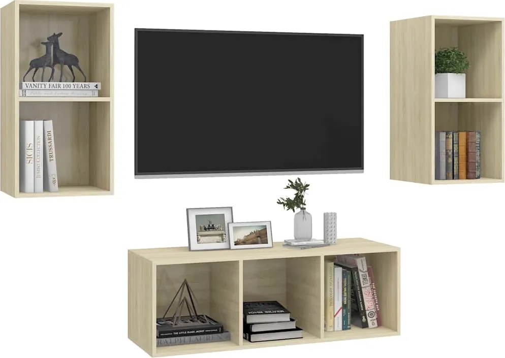 3dílný set TV skříněk dub sonoma kompozitní dřevo 3079739