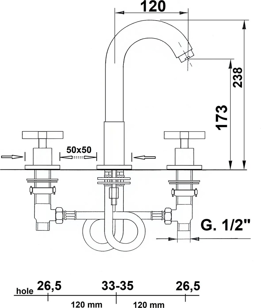 Sapho Sapho, TRAX tříprvková umyvadlová baterie bez výpusti, chrom, 602/S