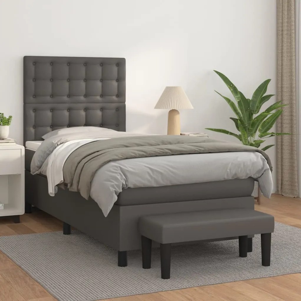 Box spring postel s matrací šedá 120x190 cm umělá kůže