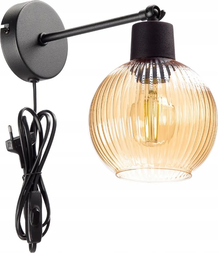 Nástěnná Lampa Skleněná Lampa Koule Pruhy Jantarová Zástrčka