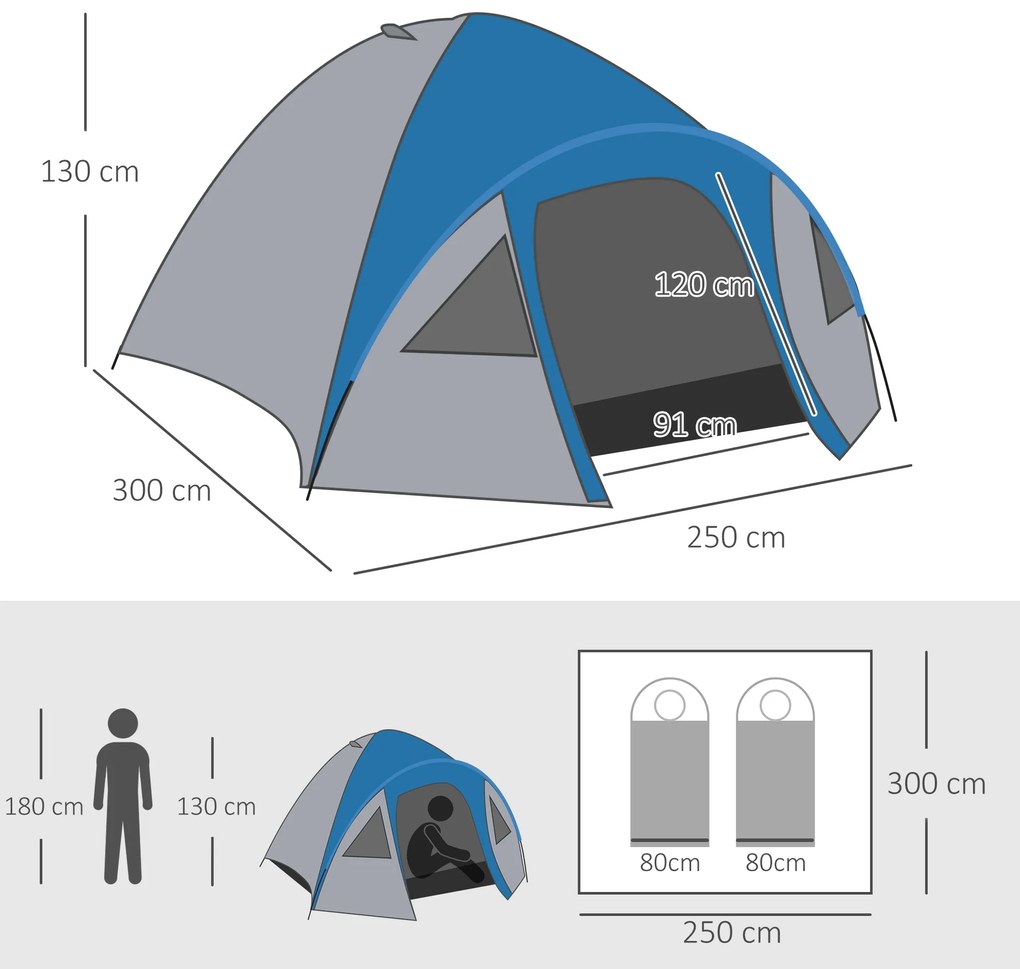 Outsunny dvoustěnný kopulový stan venkovní iglú pro 4 osoby, 4 roční období, vodotěsný, s moskytiérou, taška na přenášení| Aosom