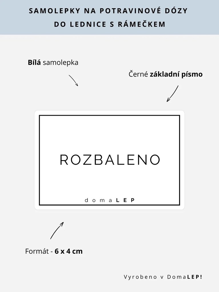 ROZBALENO - Samolepka s rámečkem na dózy do lednice, 6 x 4 cm