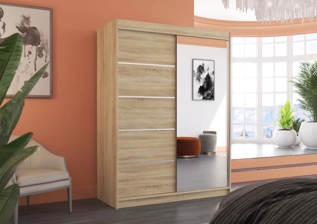 Šatní skříň s posuvnými dveřmi Limbo - 150 cm Barva: dub Sonoma/Bílá