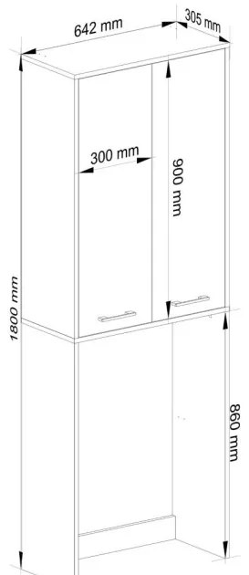 Koupelnová skříňka nad pračku FIN180 PILLARO FULL 2D leská bílá