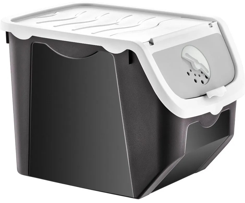 Orion Skladovací černý box na cibuli a brambory, bílé víko (12l)