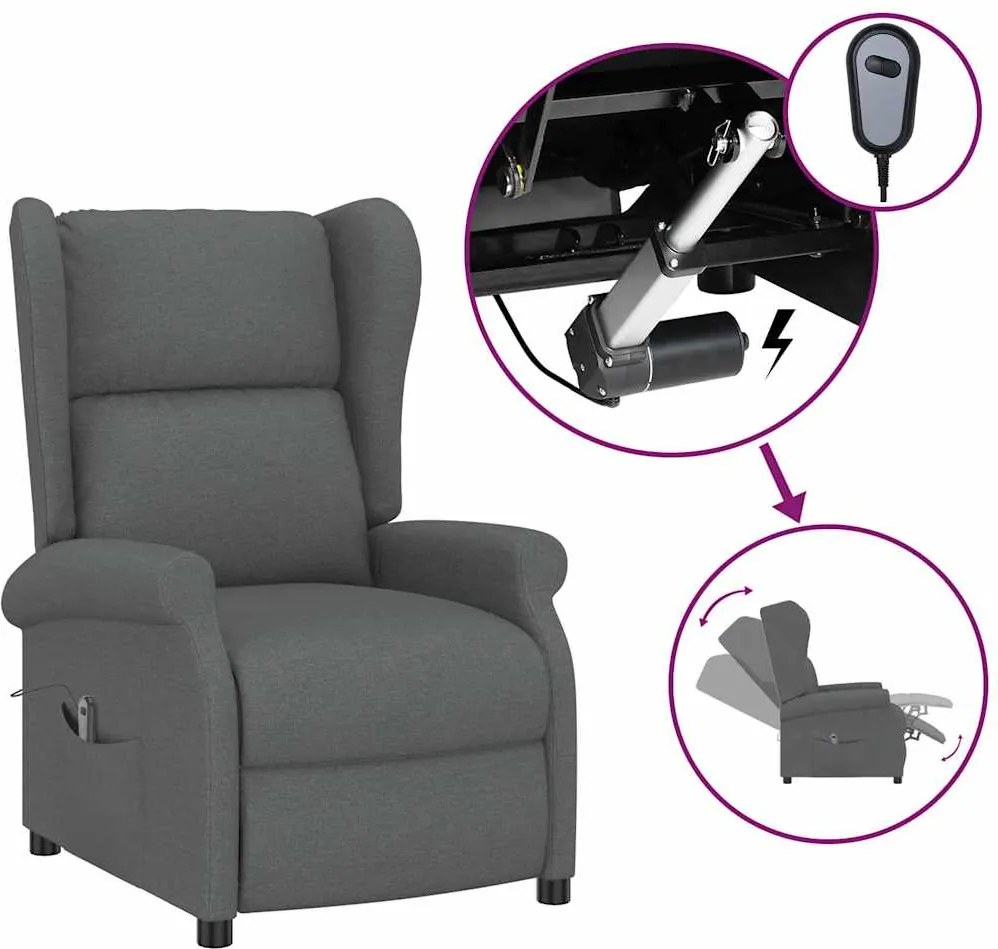 Elektrické polohovací křeslo ušák tmavě šedé textil 3098320