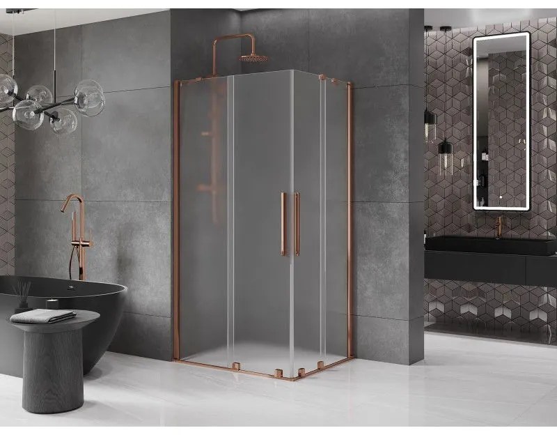 Mexen Velar Duo, sprchový kout s posuvnými dveřmi 100 x 90 cm, 8mm sklo námraza, růžové zlato, 871-100-090-32-60