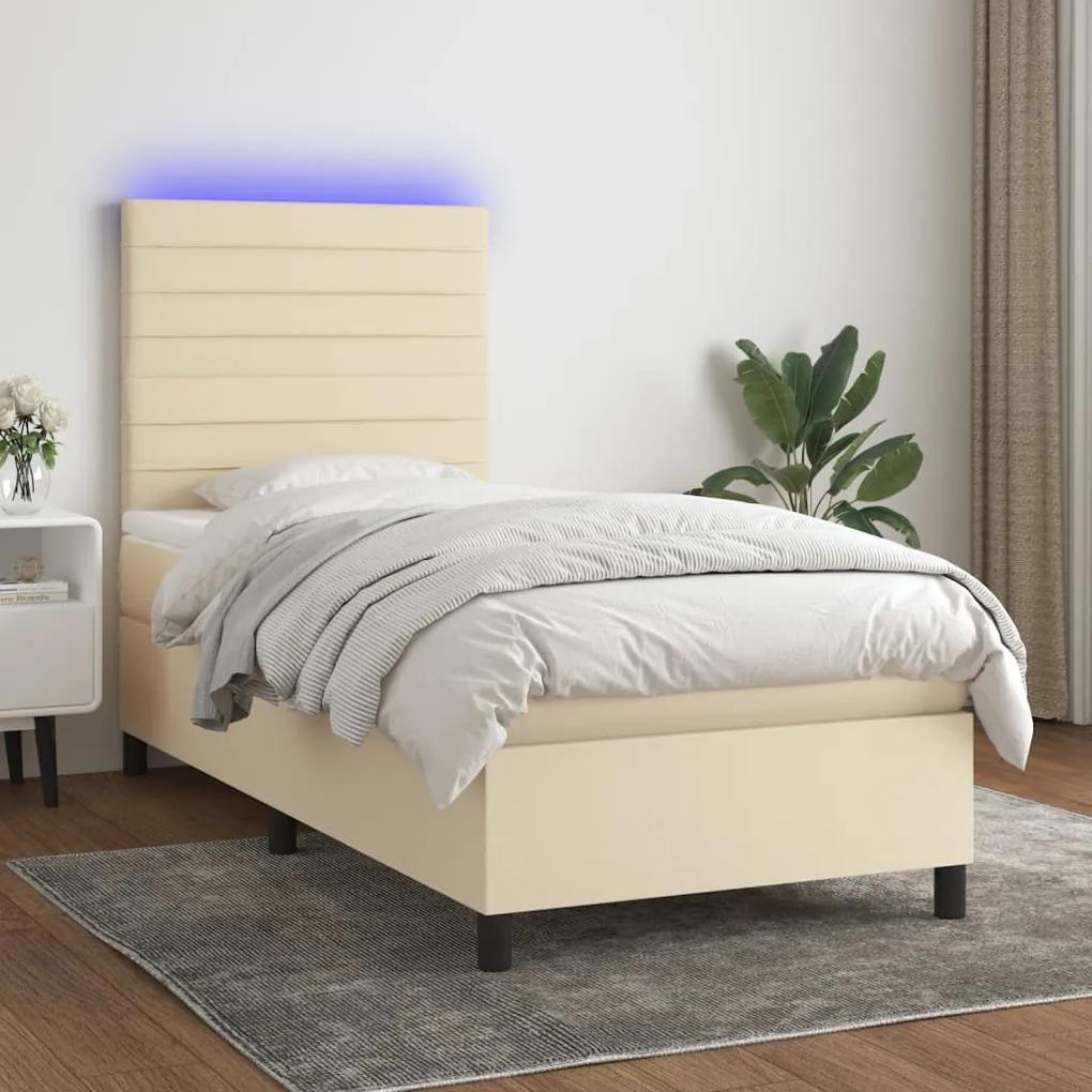 Box spring postel s matrací a LED krémová 100x200 cm textil,  3134938