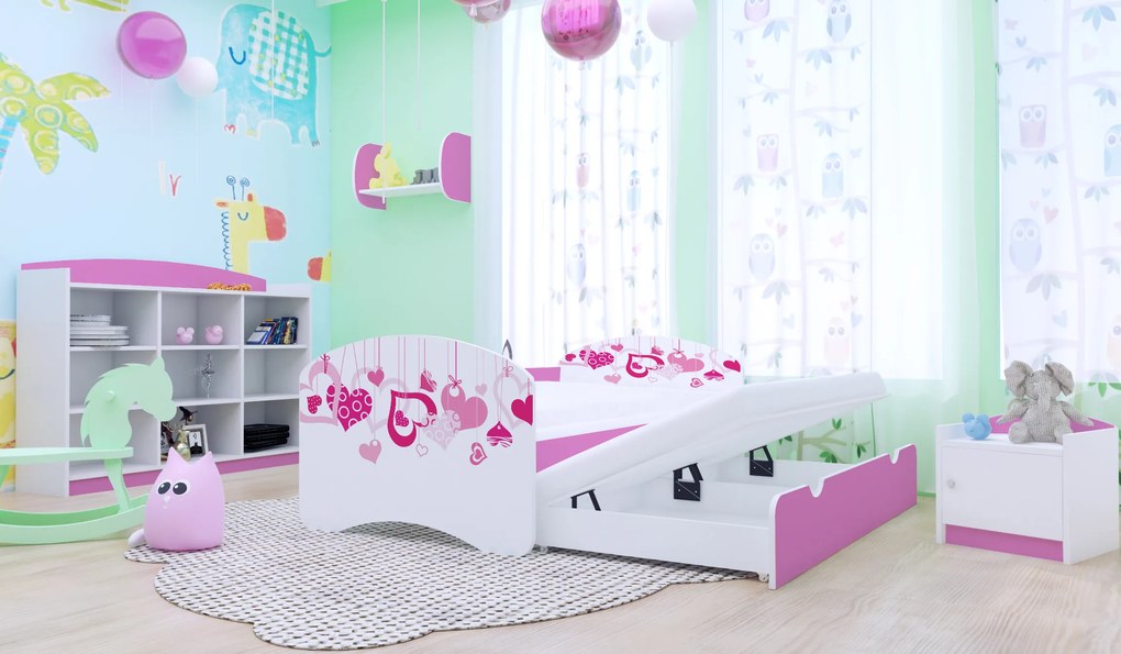 Svět pokojů Dětská postel Kevin pro dvě děti - padající srdíčka + matrace zdarma Barva: Zelená, Rozměr: 200x90 cm (+750 Kč), Zábrana: NE