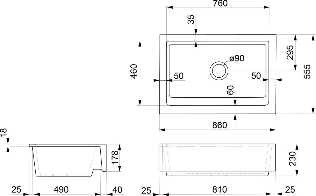Sapho Arya kuchyňský keramický dřez bez odkapu 86 x 55,5 cm bílá 50185