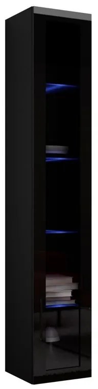 Vitrína Zigo sklo 180, Osvětlení: osvětlení LED RGB - barevné, Barva: černý / černý lesk