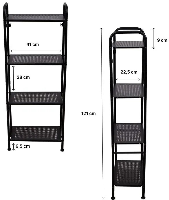 Erga Miki, 4-policový regál 420x220x1065mm, černá matná, ERG-YKA-P.MIKI-4
