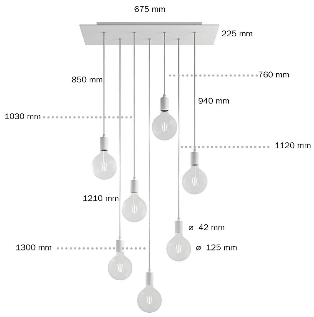 creative cables Závěsná lampa se 7 světly, s obdélníkovým XXL baldachýnem Rose-one, textilním kabelem a kovovými komponenty Barva: Hladký mosazný dibond