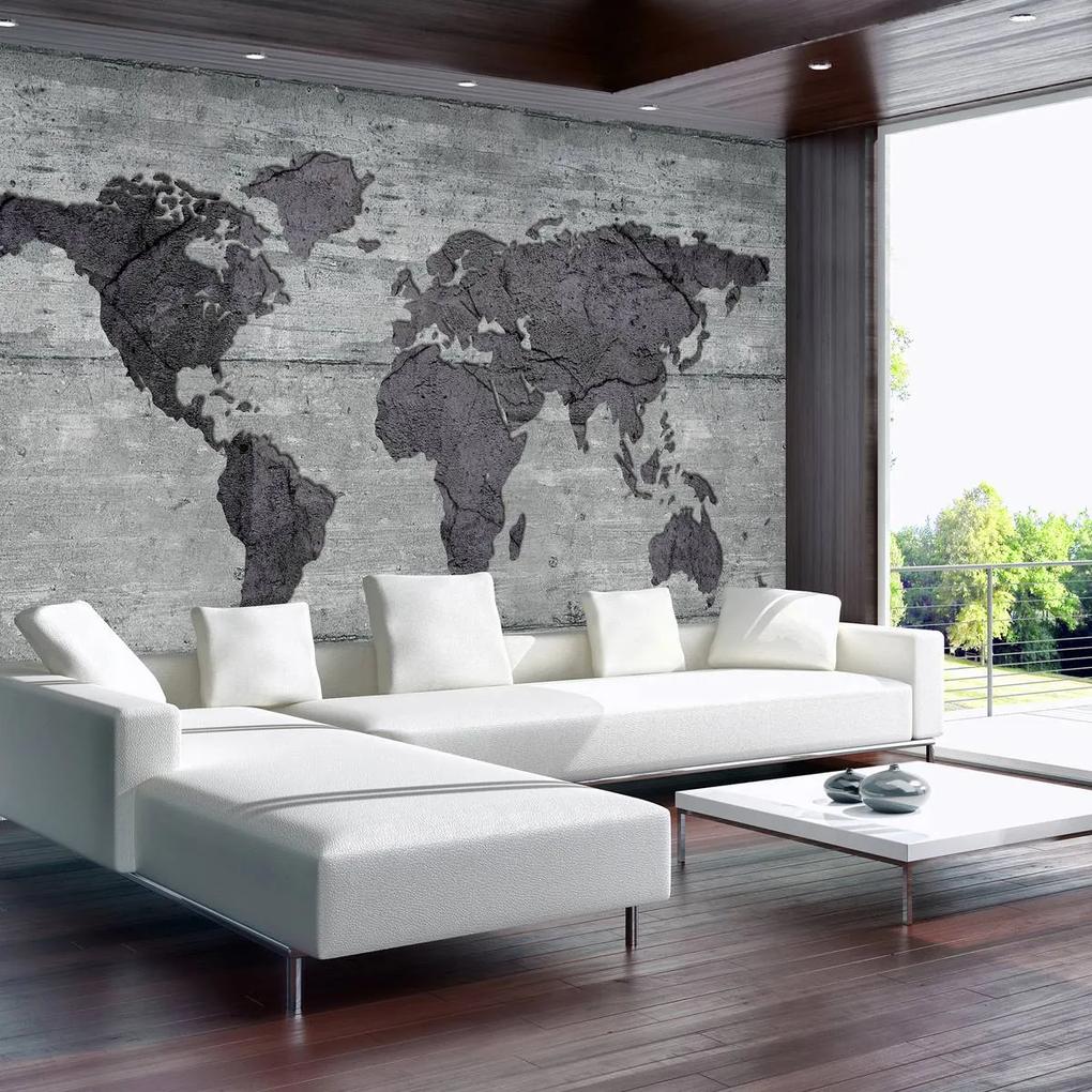 Fototapeta - Mapa světa na betonu (254x184 cm)