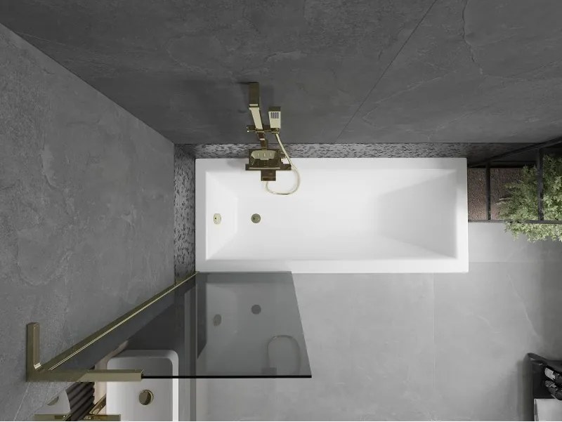 Mexen Next L, 1-křídlová vanová zástěna 60 x 150 cm, 6mm šedé sklo, zlatý lesklý profil, 895-060-000-03-40-50