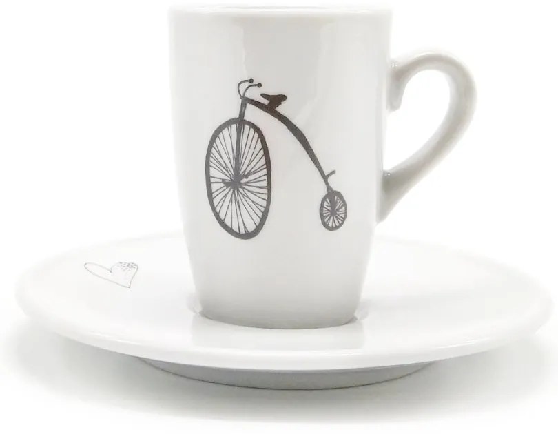 Porcelánový espresso šálek Retro kolo s podšálkem, 130 ml – autorský český design