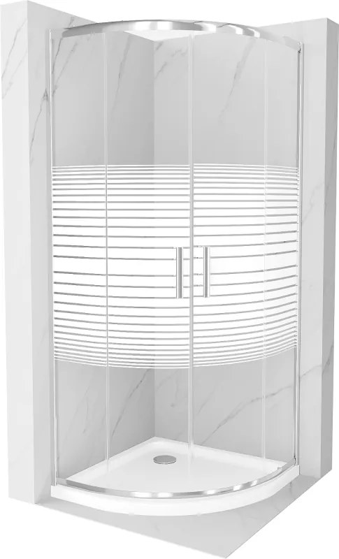 Mexen Rio polokruhový sprchový kout 90 x 90 cm, bílé pruhy, chrom + vanička Flat, bílá - 863-090-090-01-20-4110