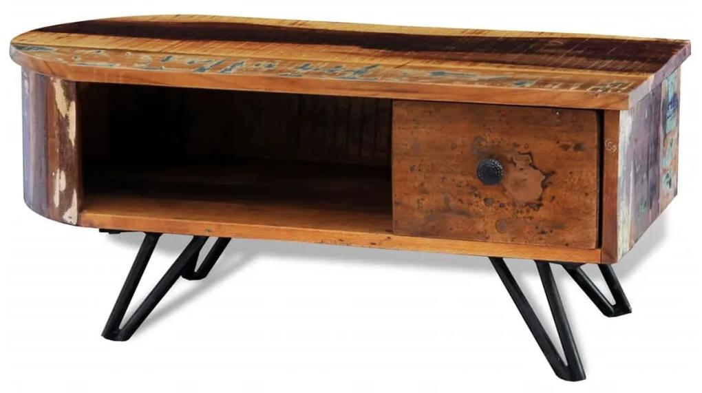 Konferenční stolek s železnými nohami masivní recyklované dřevo - Default Title