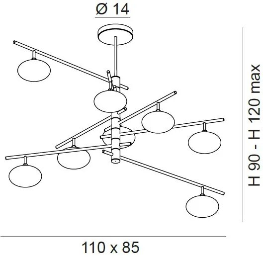 Metal Lux 260.188.01 Dolce, závěsné svítidlo 8xG9, chrom/čiré sklo, 80x50cm