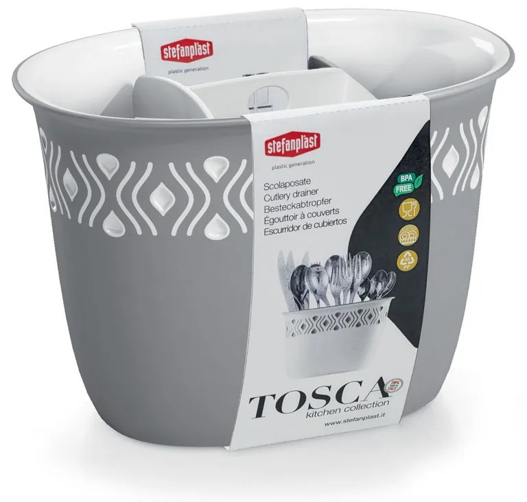 STEFANPLAST Odkapávač na příbory Tosca bílý/šedý