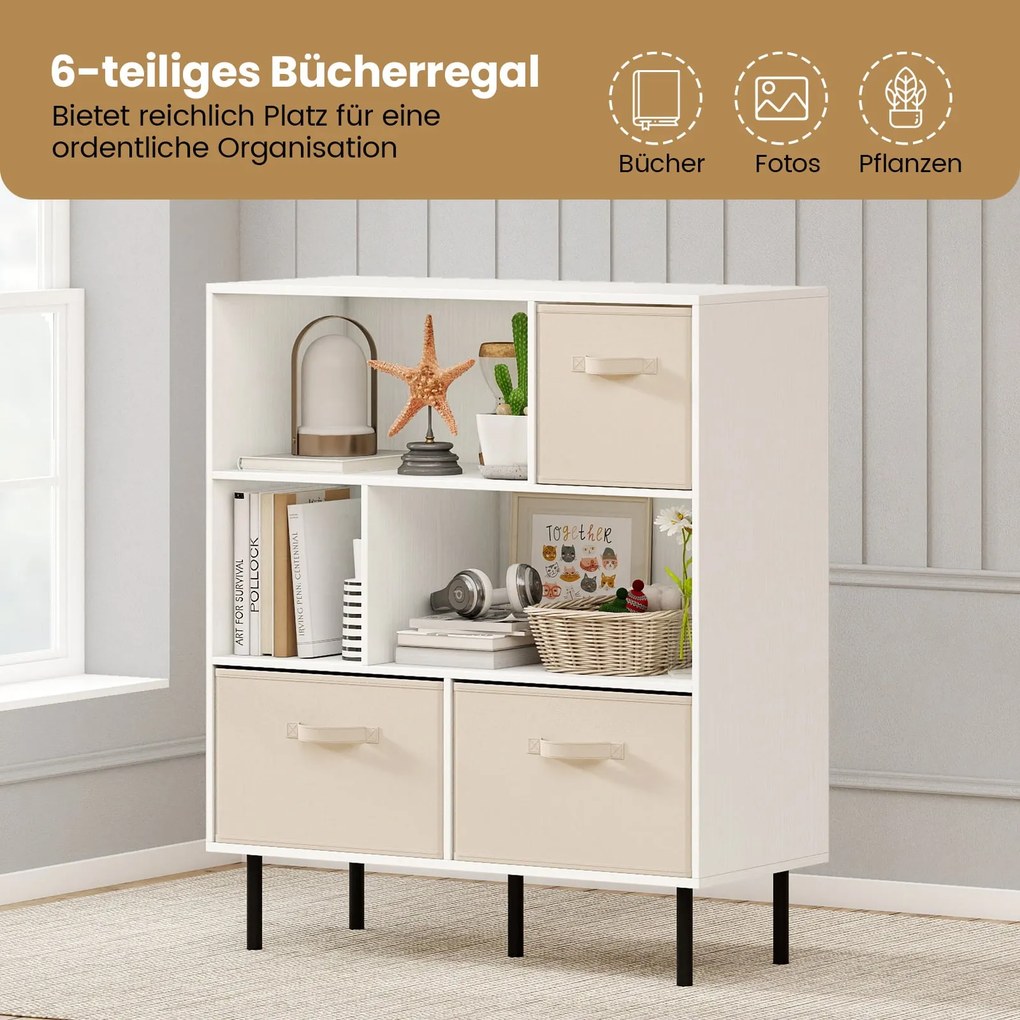 Costway 6-Cube knihovna s 3 odnímatelnými skládacími látkovými zásuvkami 3-Tier