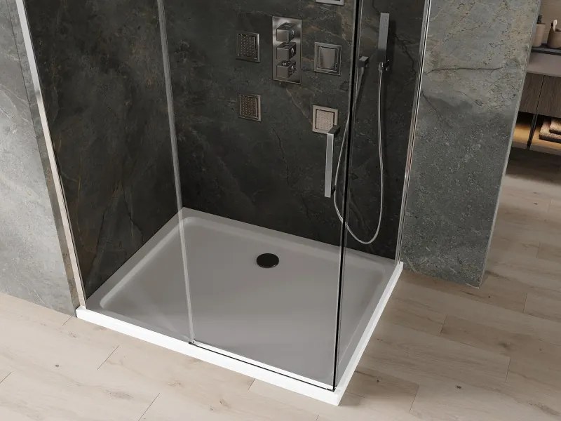 Mexen Omega posuvná sprchová kabina 100 x 90 cm, grafit, chrom + vanička Flat, bílá - 825-100-090-01-40-4010
