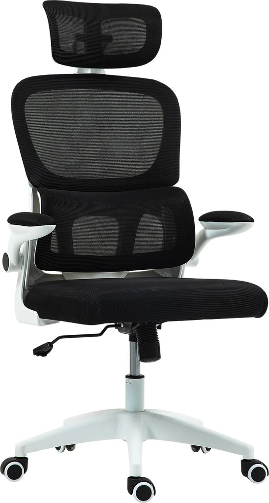 Ergonomická kancelářská židle HOMCOM s odnímatelnými područky a opěrkou hlavy, otočná židle s nastavitelnou výškou, bederní oporou a houpací funkcí v