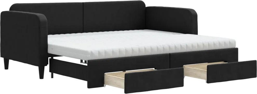 Válenda s přistýlkou a zásuvkami černá 90 x 200 cm textil 3196872