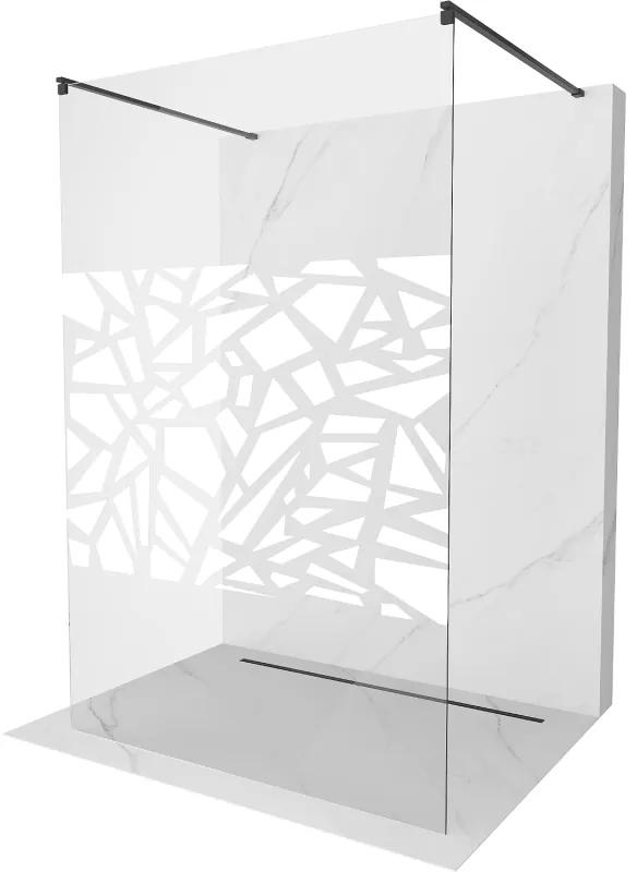 Mexen Kioto volně stojící sprchová zástěna 100 x 200 cm, Průhledné/Bílý vzor 8 mm, Černá - 800-100-002-70-85