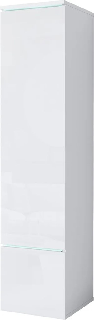 Vysoká skříňka do obývacího pokoje Vera bílý lesk (VRB00001+LED)