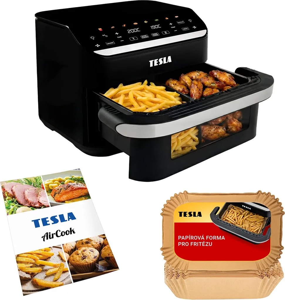 TESLA AirCook DualHeat QD575 XXL - multifunkční duální digitální horkovzdušná fritéza