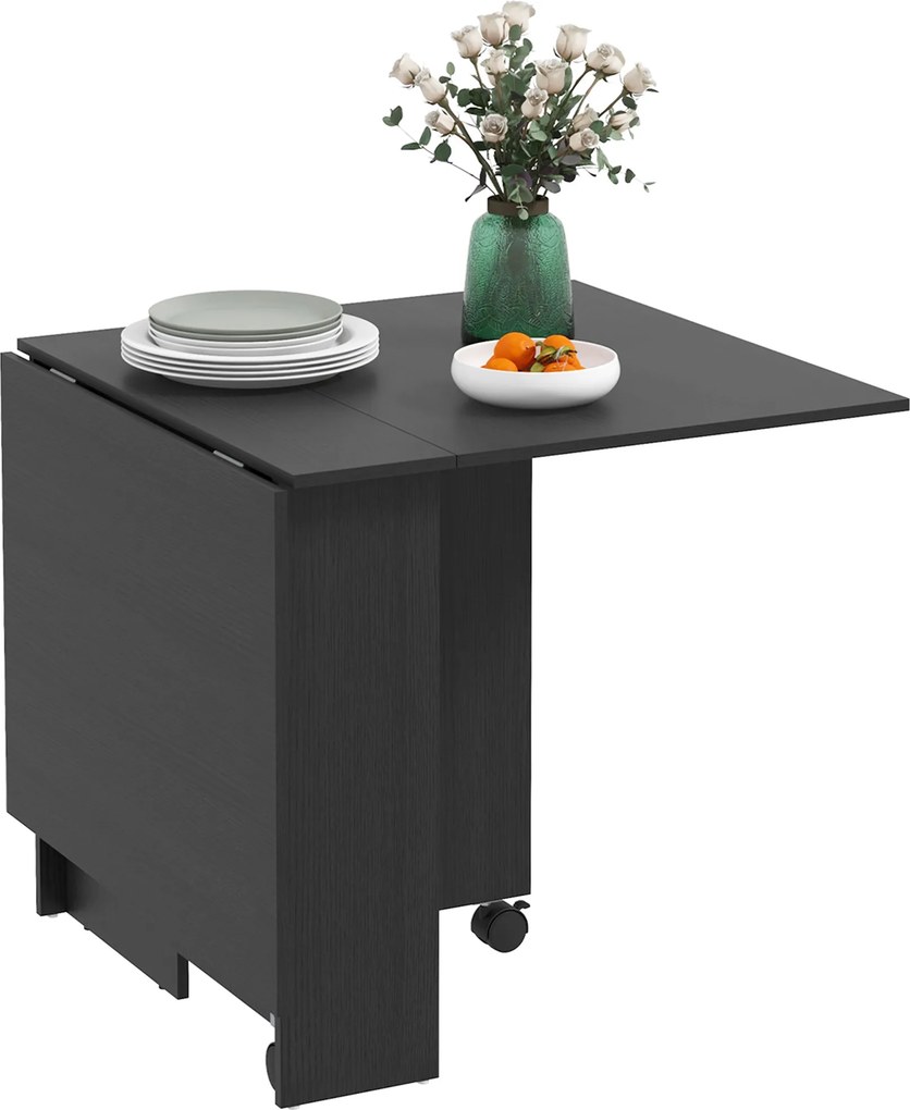 HOMCOM Skládací Stůl na Kolečkách, Moderní Jídelní Stůl, Úsporný Skládací, Moderní Design, s Kolečky, Úložné Poličky, 140 × 80 × 74 cm, Černý