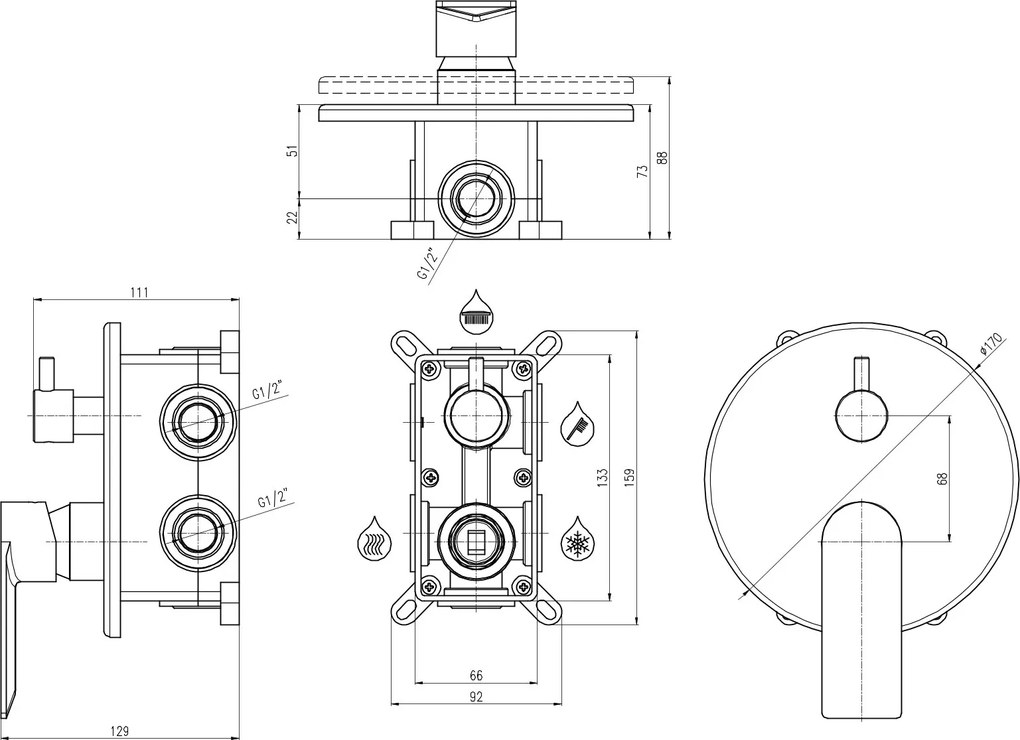 Slezák - RAV Vanová/sprchová baterie 2-cestná s podomítkovým tělesem a s boxem NIL - , Chrom